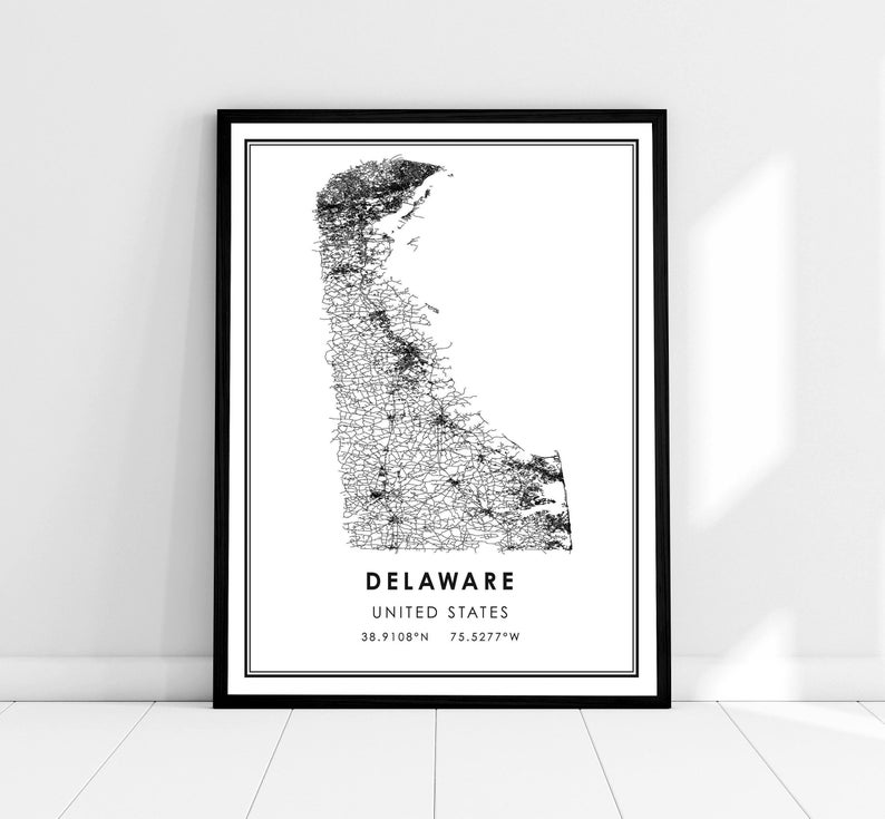 Delaware Map Print Poster Canvas Delaware United States - Etsy