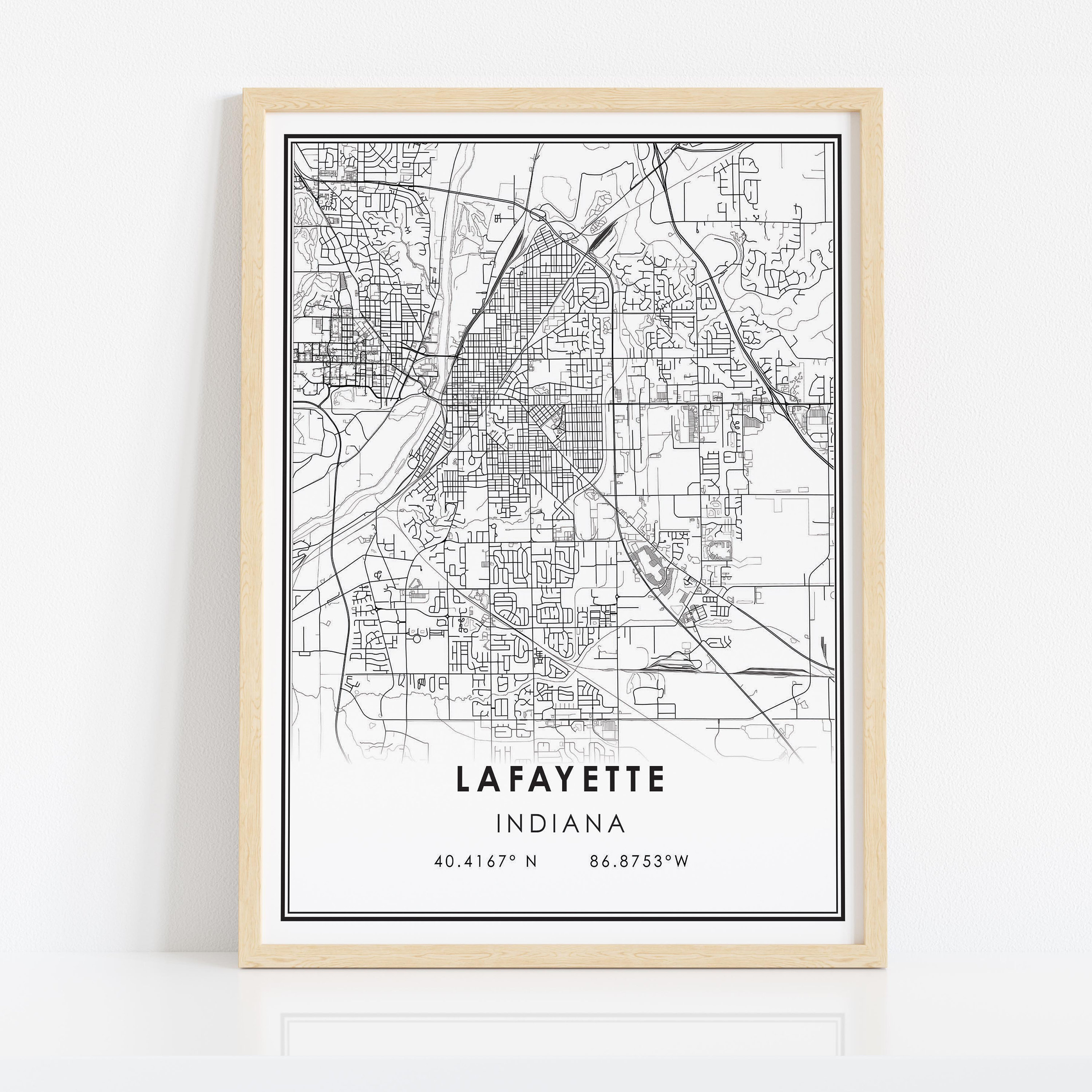 Lafayette Map Print Poster Canvas | Indiana Map Print Poster Canvas ...