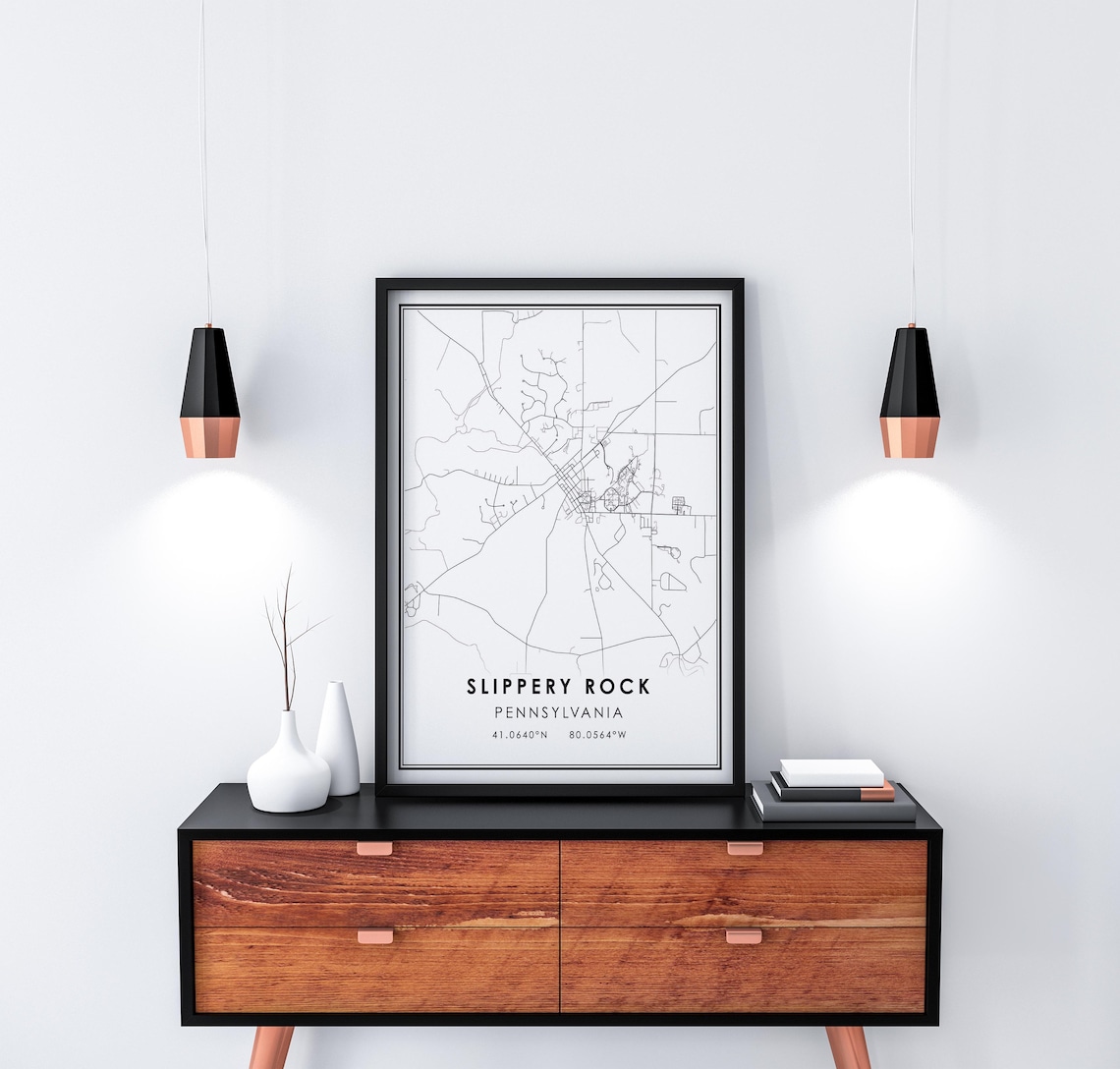 Slippery Rock Map Print Poster Canvas | Pennsylvania Map Print Poster ...