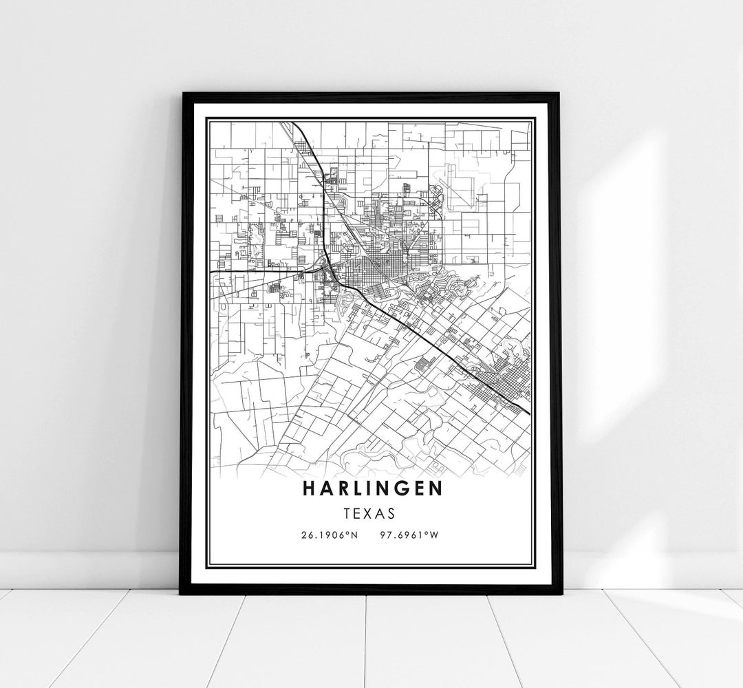 Harlingen Map Print Poster Canvas | Texas Map Print Poster Canvas ...