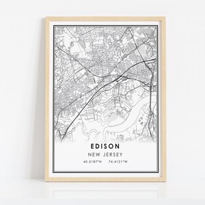 Edison Map Print Poster Canvas | New Jersey Map Print Poster Canvas ...