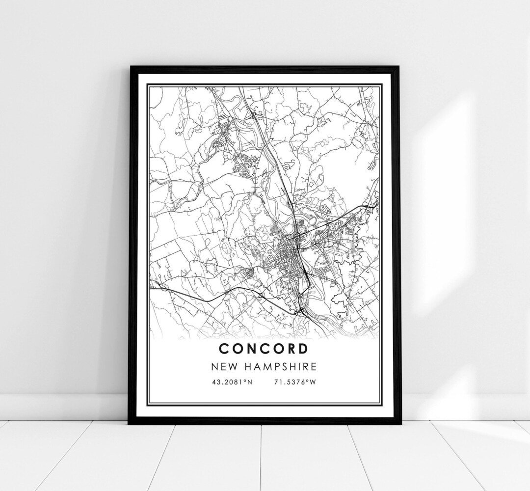 Concord Map Print Poster Canvas | New Hampshire Map Print Poster Canvas ...