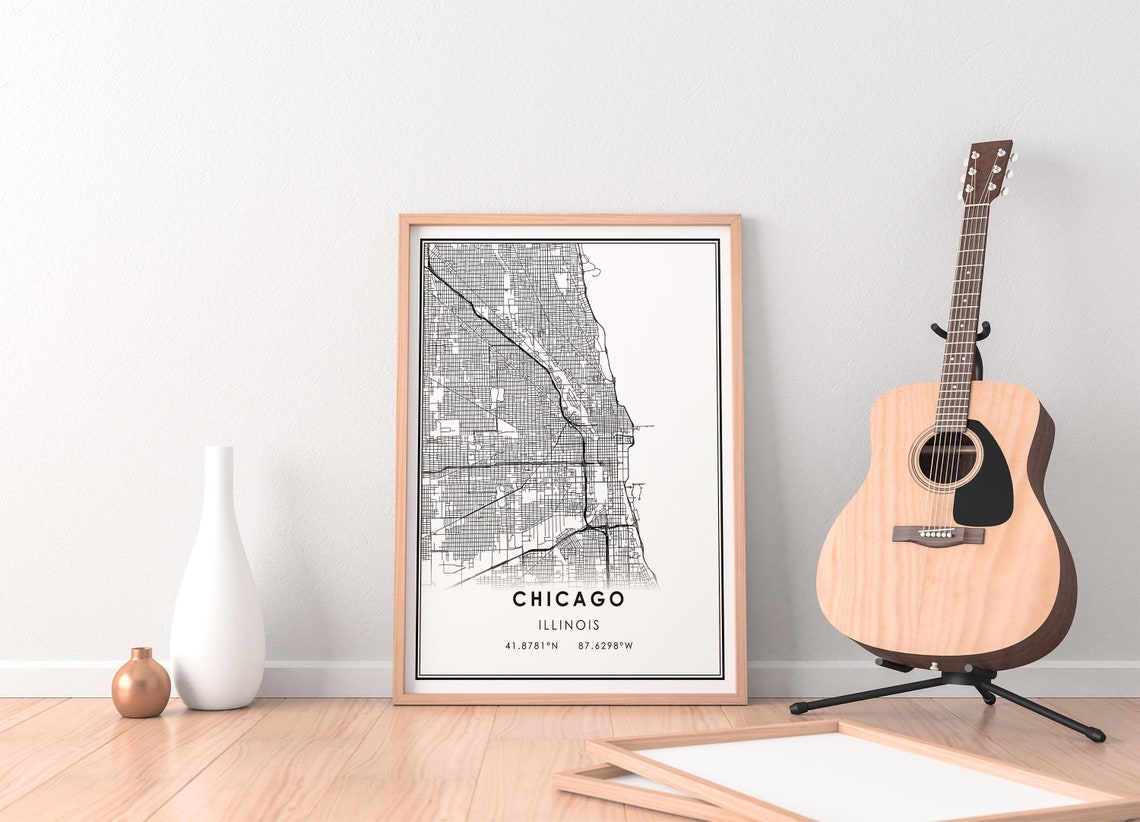 Chicago Map Print Poster Canvas Illinois Map Print Poster - Etsy