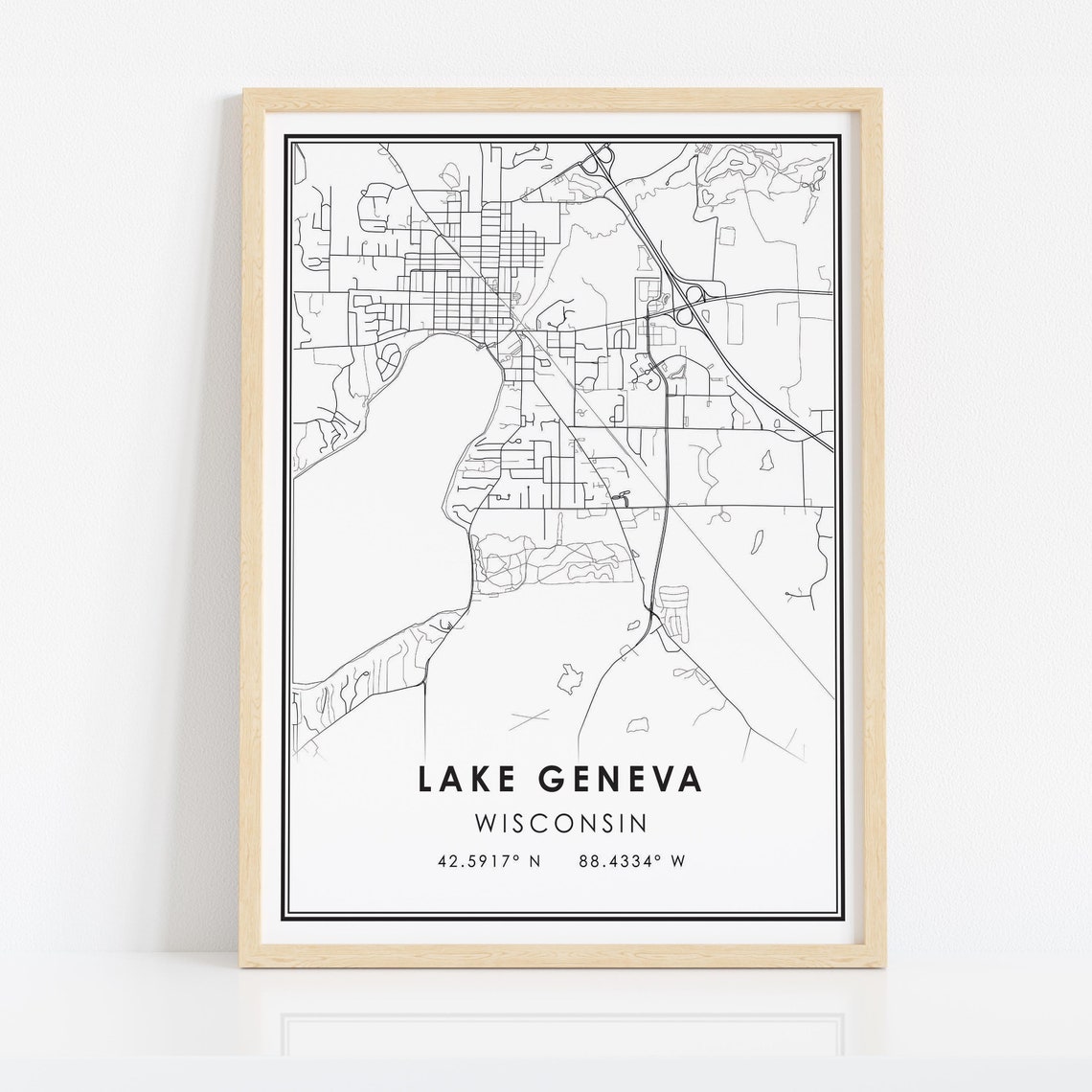 Lake Geneva Map Print Poster Canvas Wisconsin Map Print - Etsy