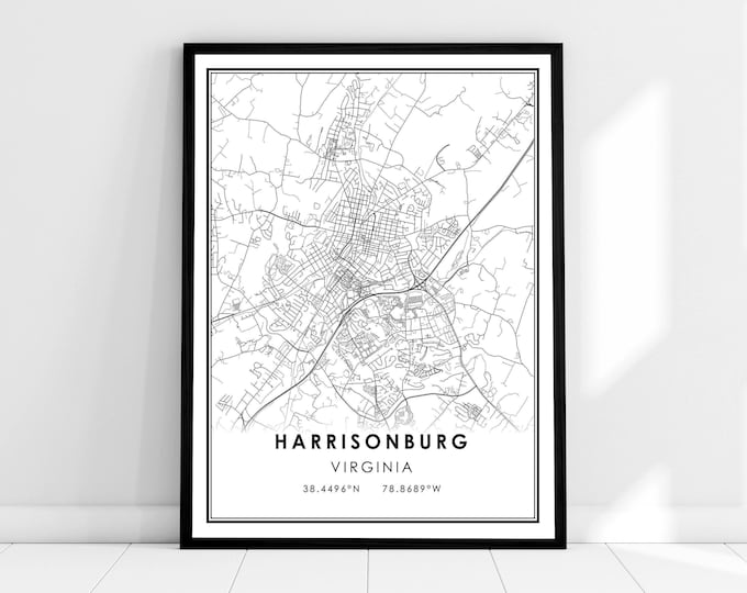 Harrisonburg, Va Map Print || Hburg, Virginia Art || Duke Dog Gift ...