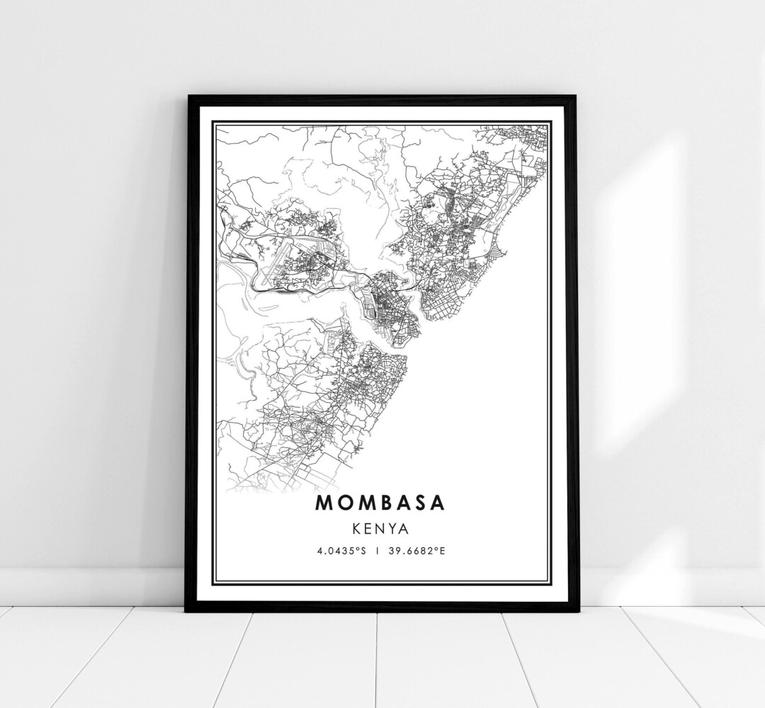 Mombasa Map Print Poster Canvas | Kenya Map Print Poster Canvas ...