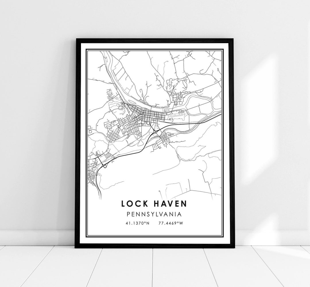 Lock Haven map print poster canvas Pennsylvania map print poster canvas ...