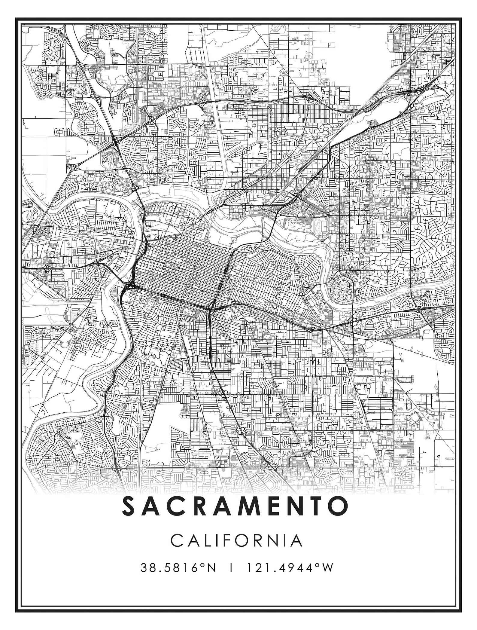 Sacramento map print poster canvas Sacramento California | Etsy