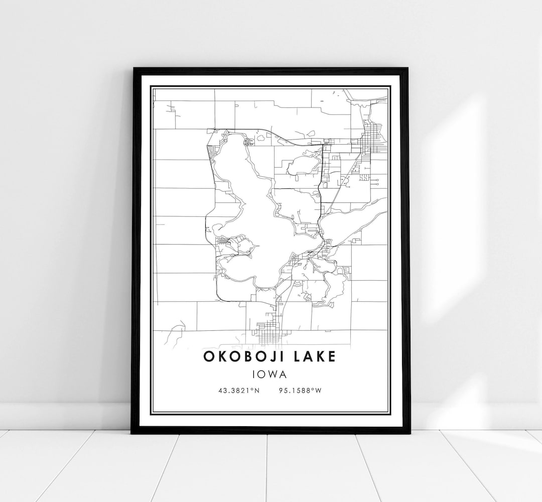 Okoboji Lake Map Print Poster Canvas | Iowa Okoboji Lake Map Print ...