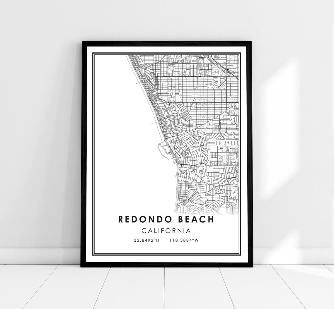 Redondo Beach Map Print Poster Canvas | California Map Print Poster ...