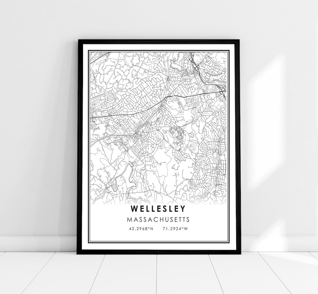 Wellesley Map Print Poster Canvas | Massachusetts Map Print Poster ...