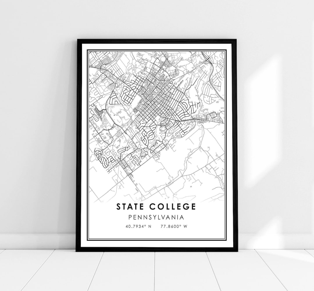 State College Map Print Poster Canvas | Pennsylvania Map Print Poster ...