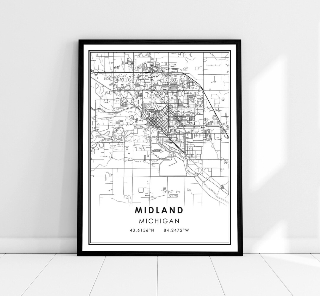 Midland Map Print Poster Canvas | Michigan Print Poster Canvas ...