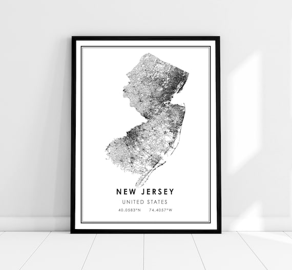 New Jersey US Map Print Poster Canvas New Jersey Road Map - Etsy