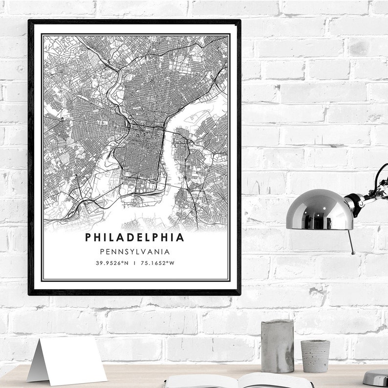 Philadelphia map print poster canvas Philadelphia city map | Etsy