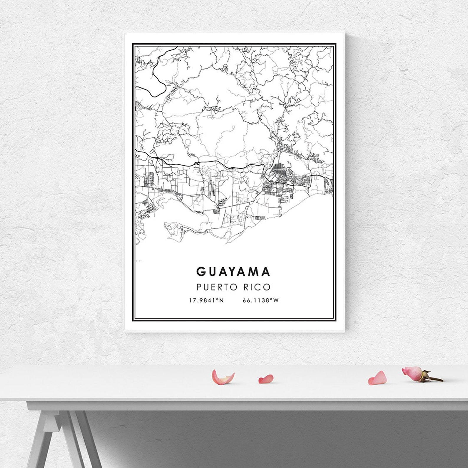 Guayama map print poster canvas Puerto Rico map print poster | Etsy