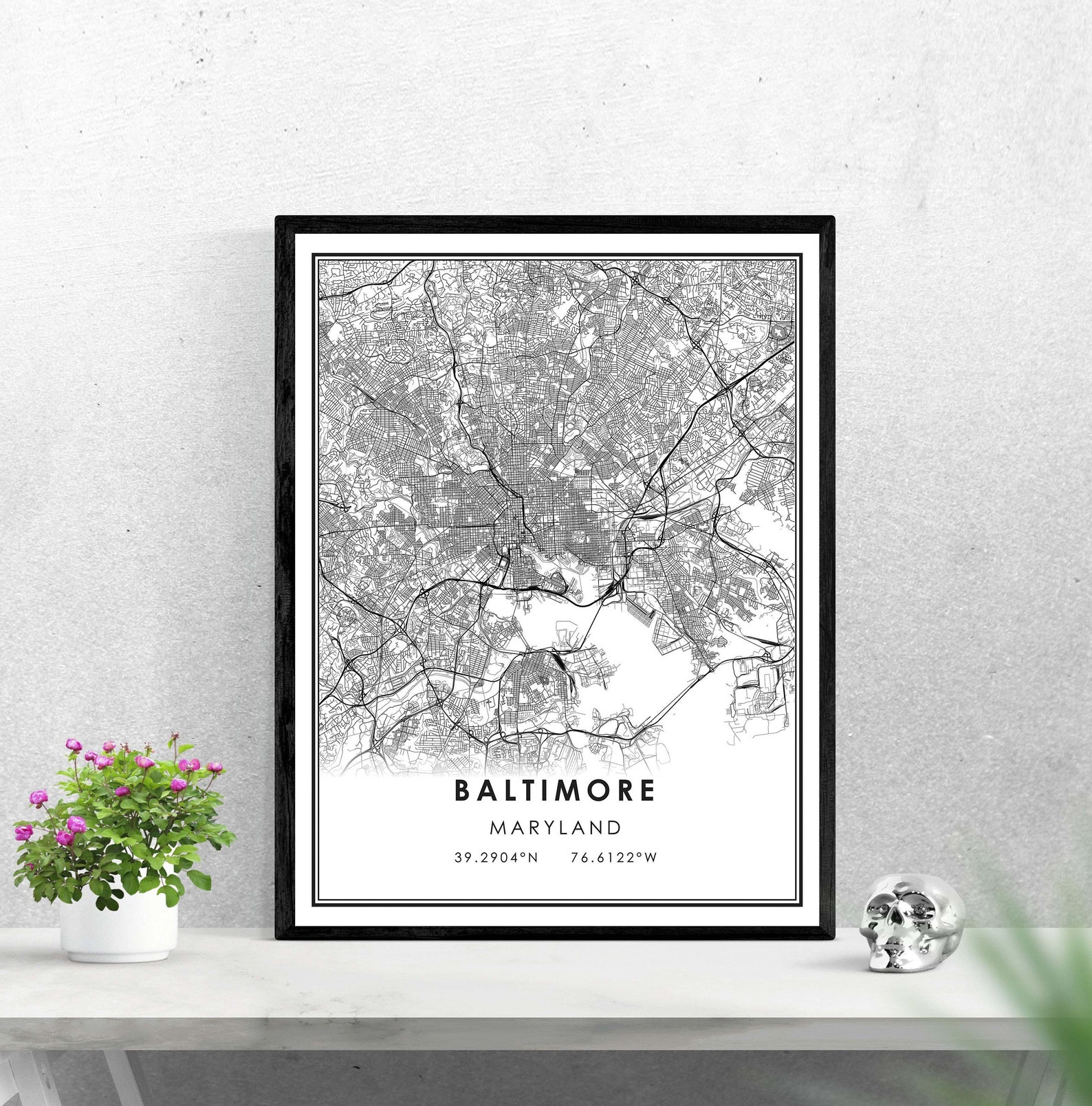 Baltimore map print poster canvas Maryland map print poster | Etsy