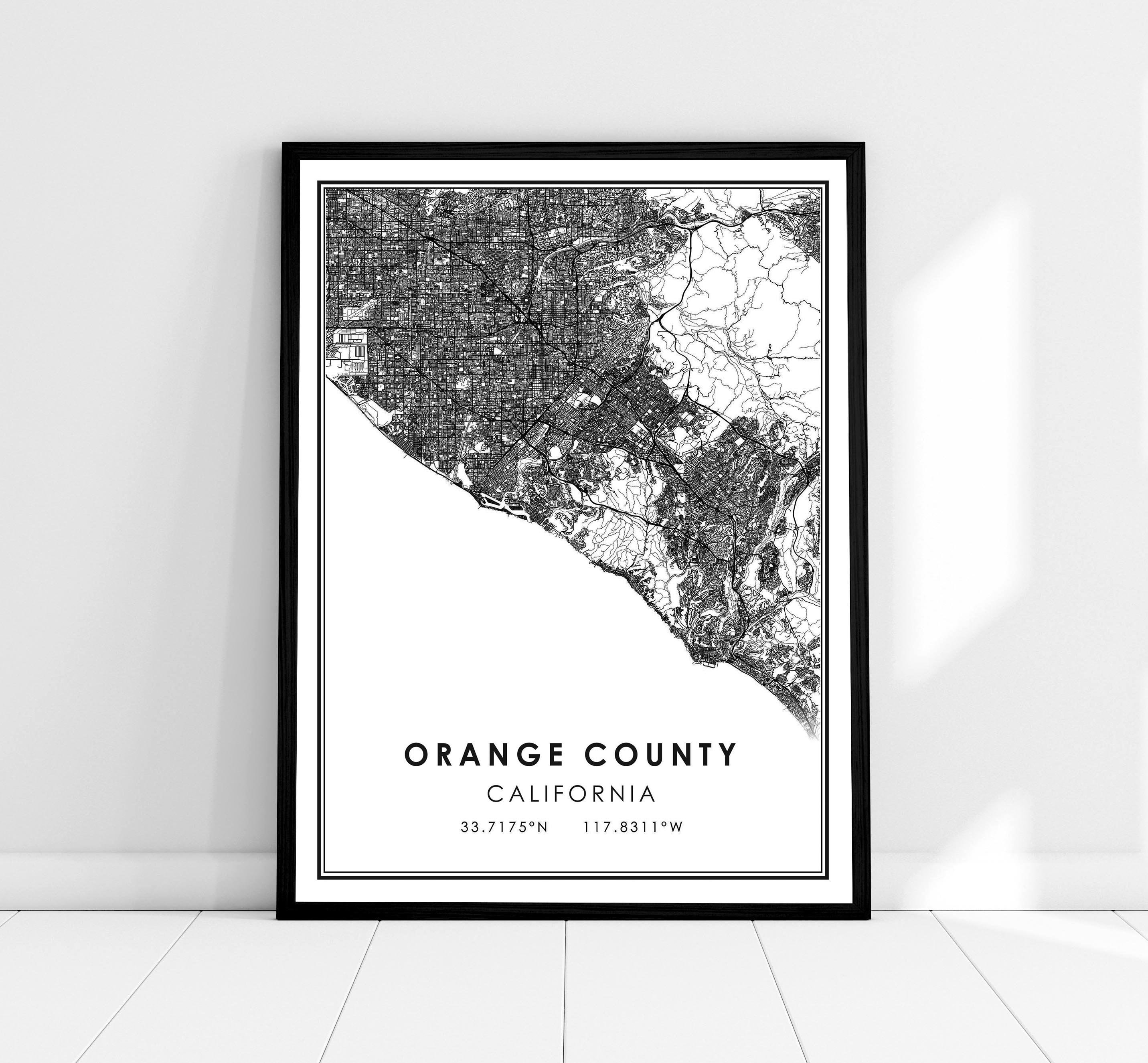 Orange County Map Print Poster Canvas | California Map Print Poster ...