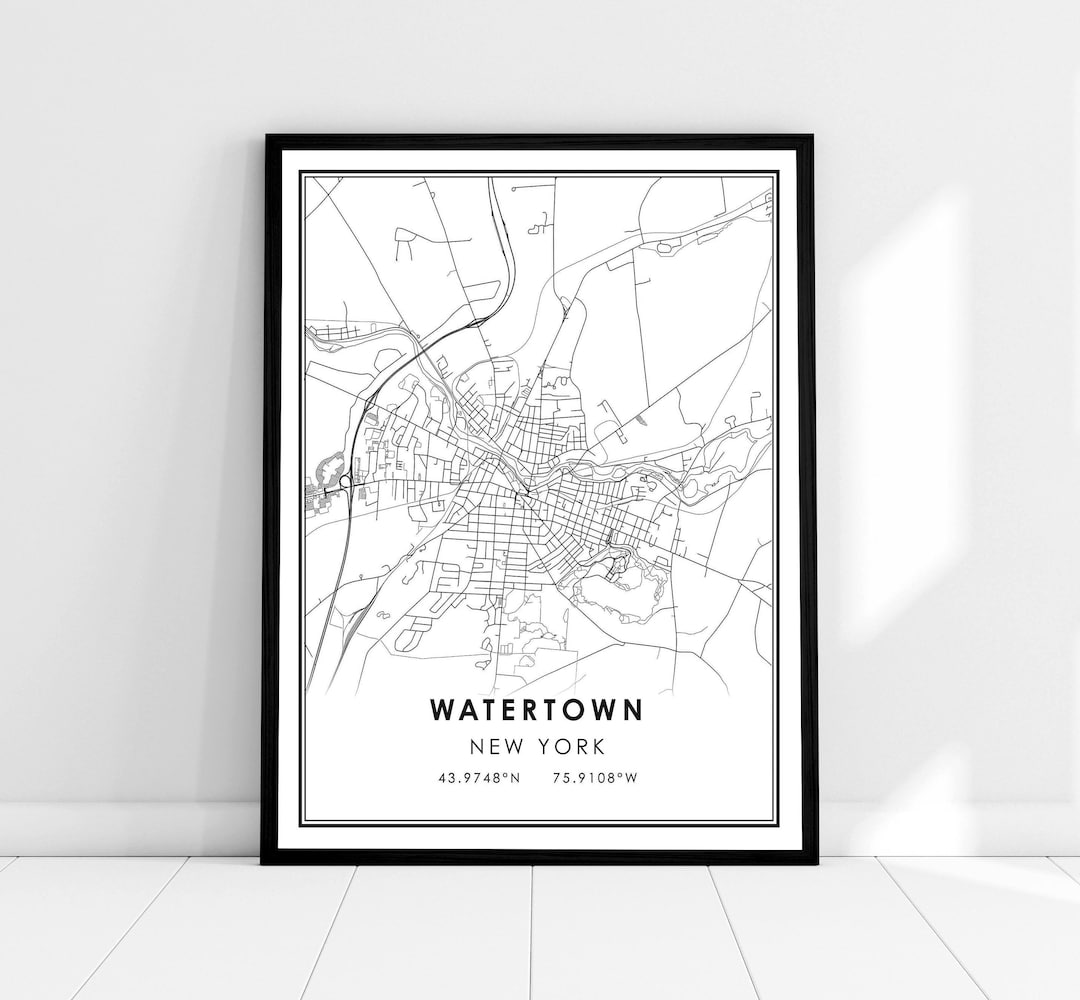 Watertown Map Print Poster Canvas | New York Map Print Poster Canvas ...