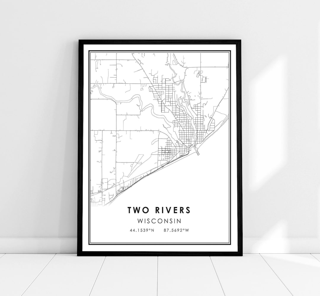 Two Rivers Map Print Poster Canvas | Wisconsin Map Print Poster Canvas ...