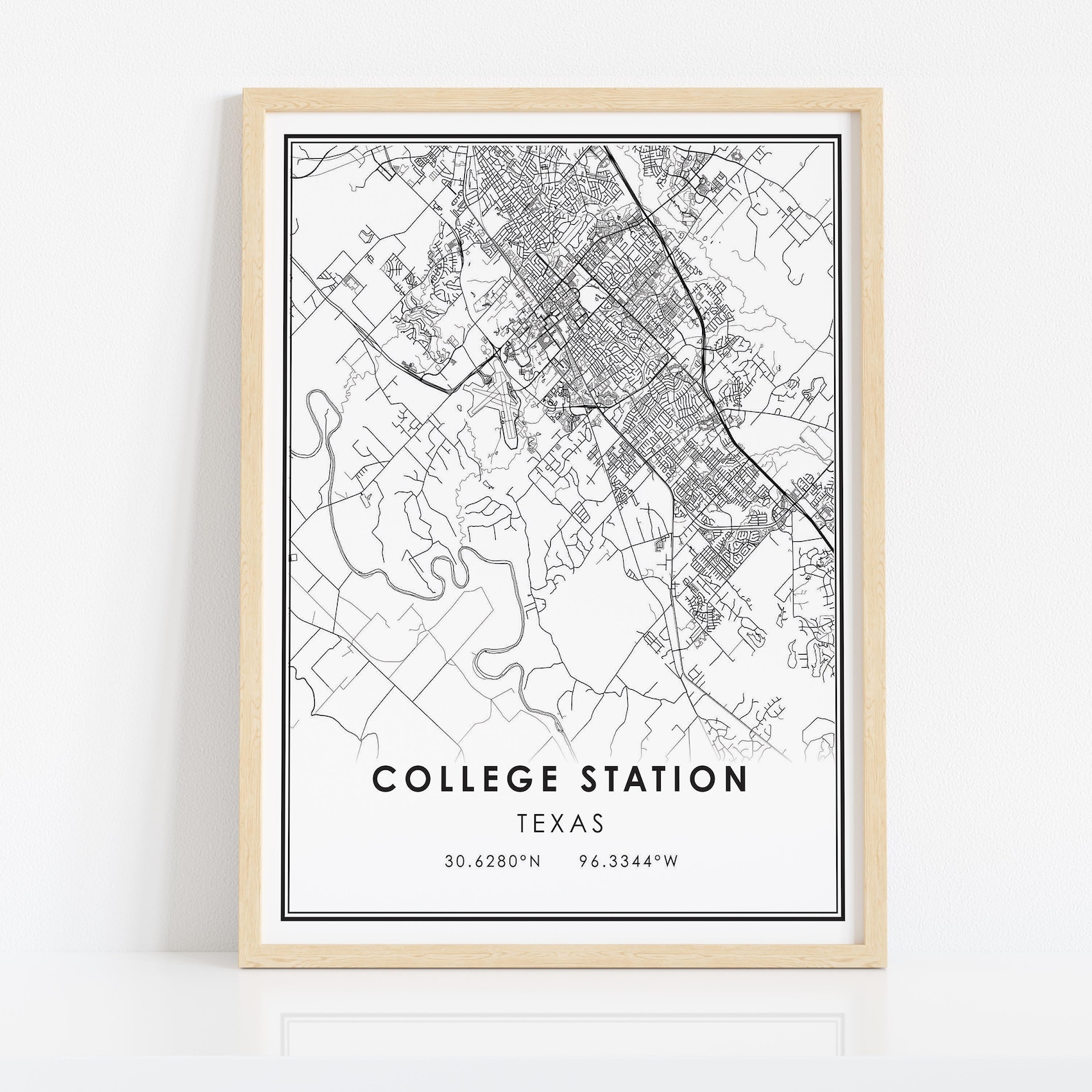 College Station Map Print Poster Canvas | Texas Map Print Poster Canvas ...