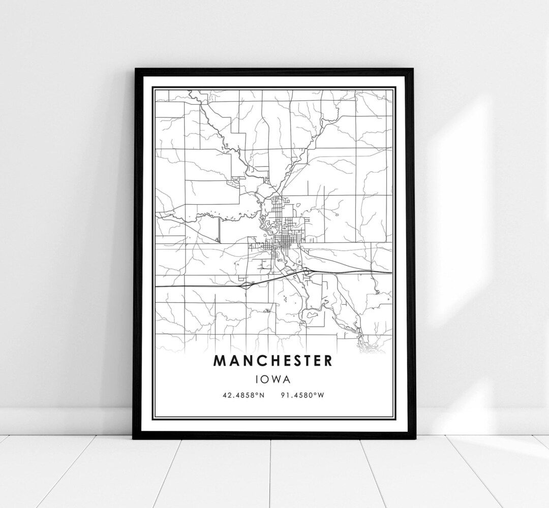 Manchester map print poster canvas Iowa map print poster canvas ...