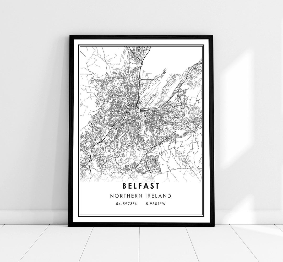 Belfast Map Print Poster Canvas | Northern Ireland Map Print Poster ...