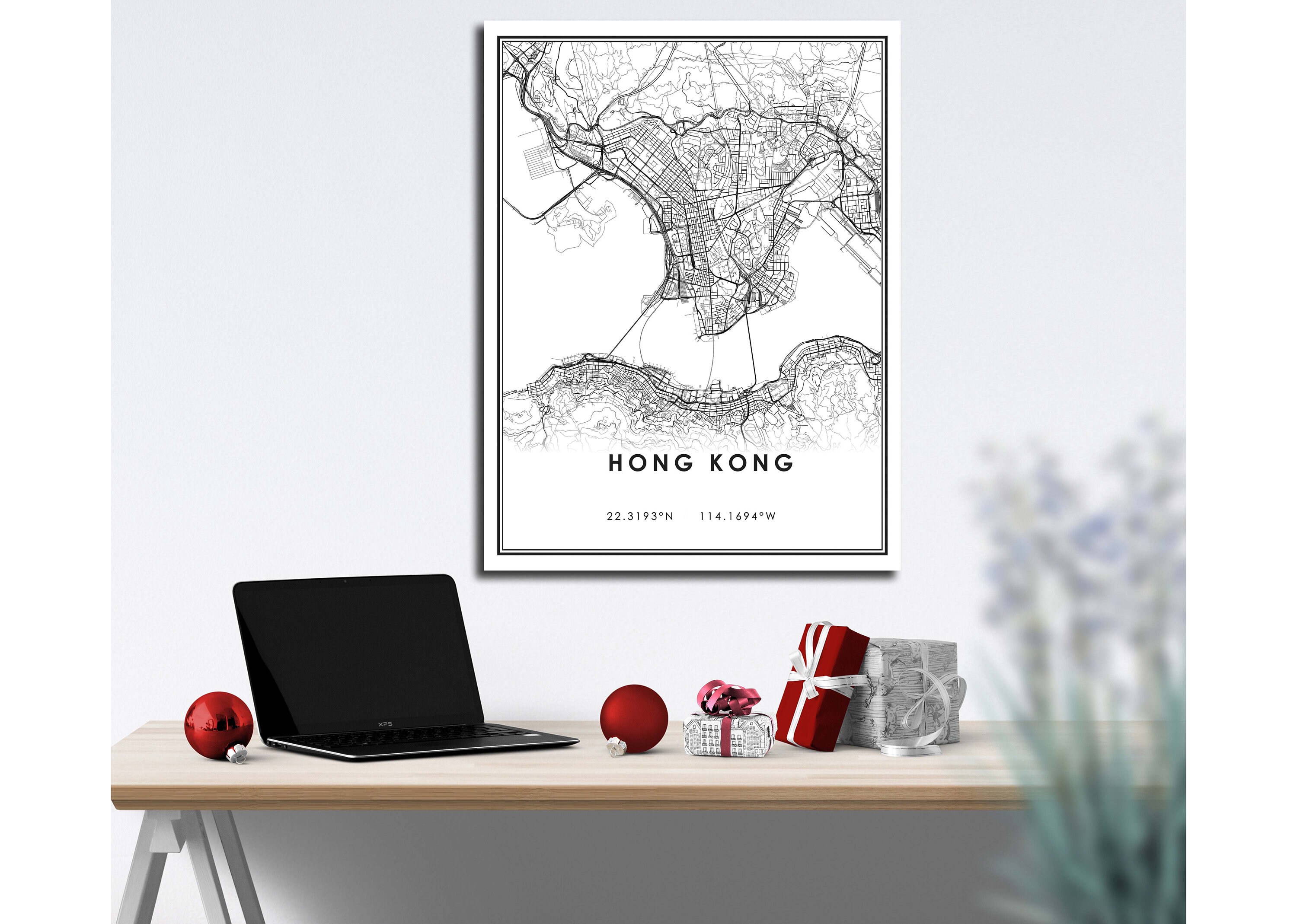 Hong Kong map print poster canvas Hong Kong city map print | Etsy