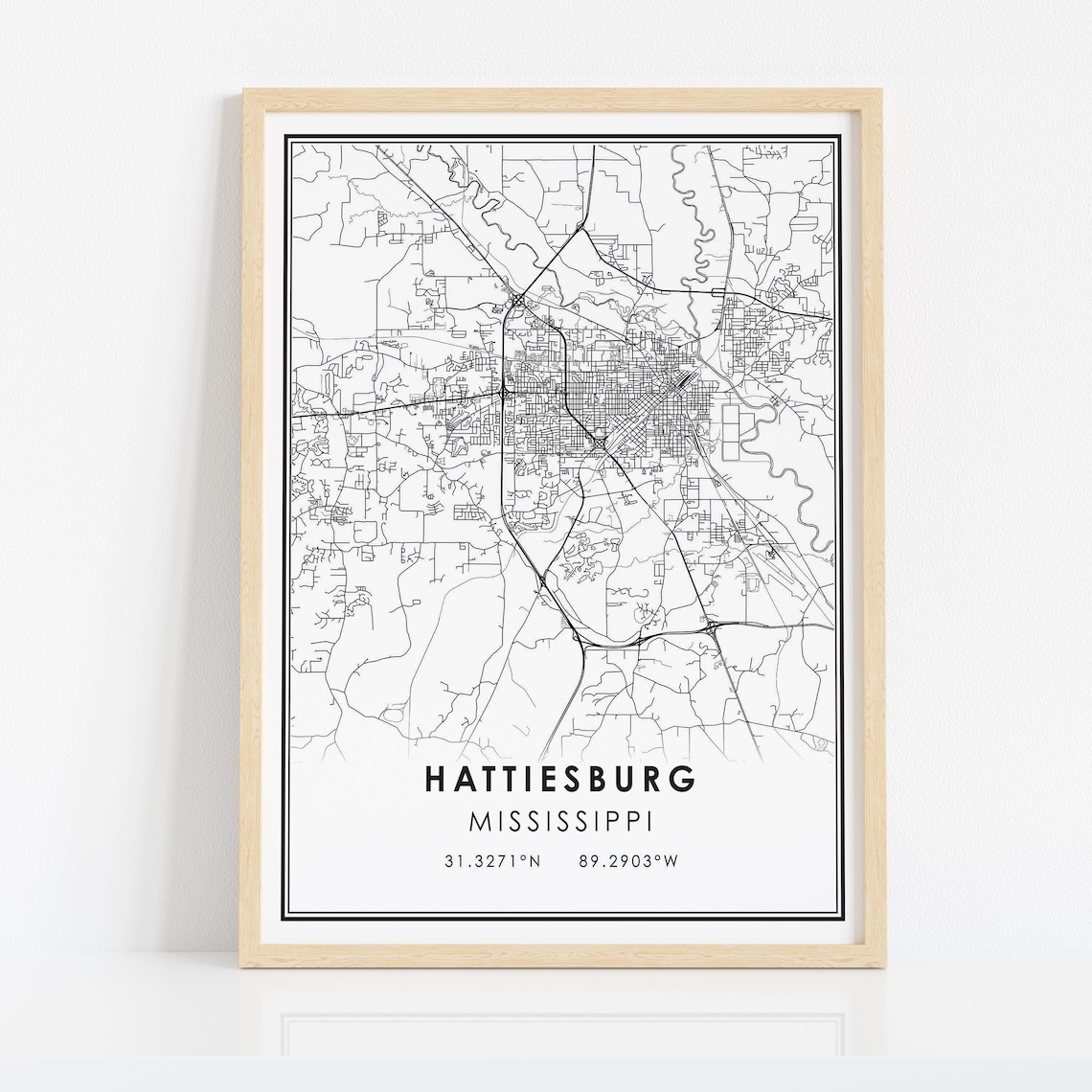 Hattiesburg Map Print Poster Canvas | Mississippi Map Print Poster ...