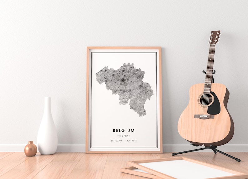 Belgium Country Map Print Poster Canvas Belgium Country Road - Etsy