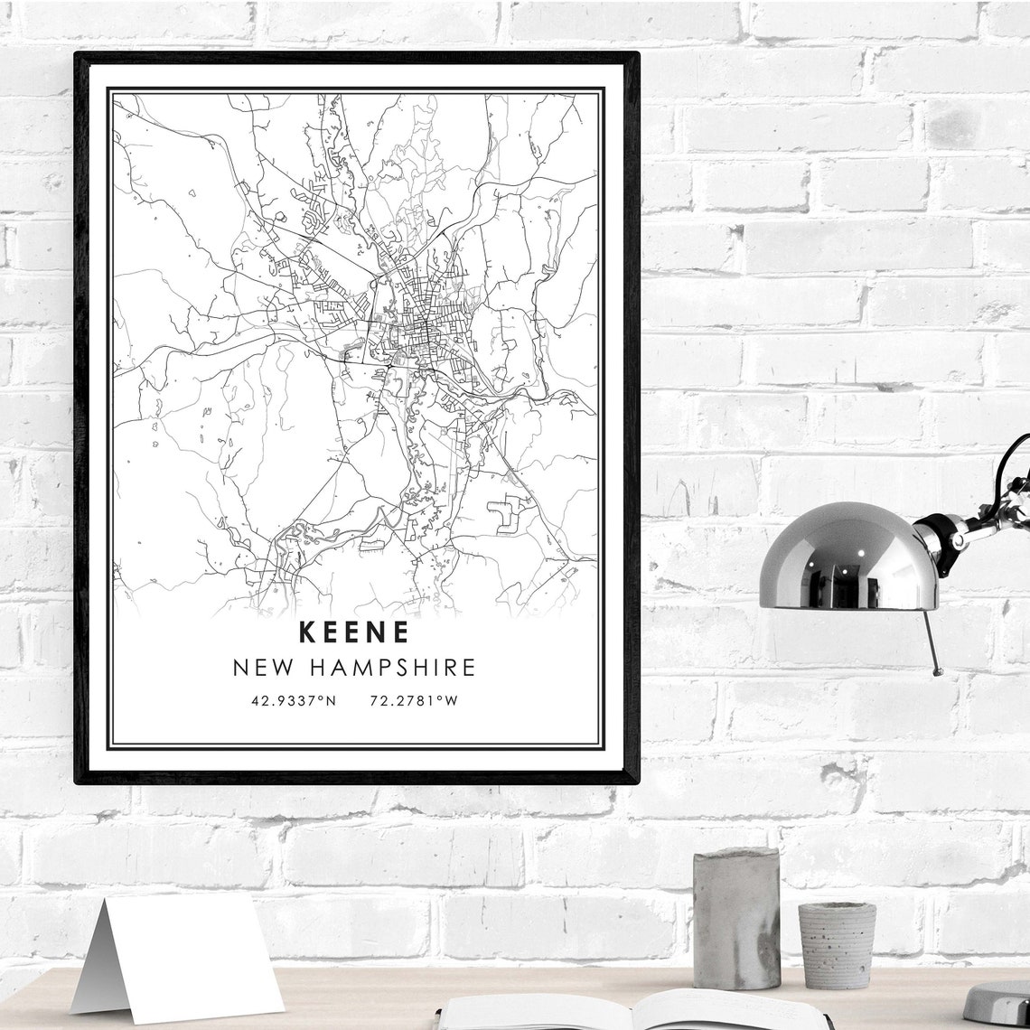 Keene map print poster canvas New Hampshire Street map | Etsy