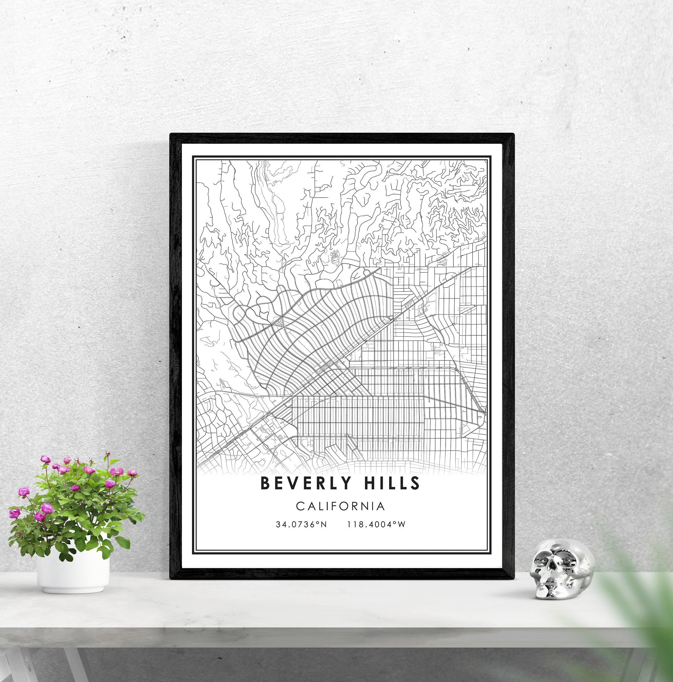 Beverly Hills map print poster canvas Beverly Hills | Etsy