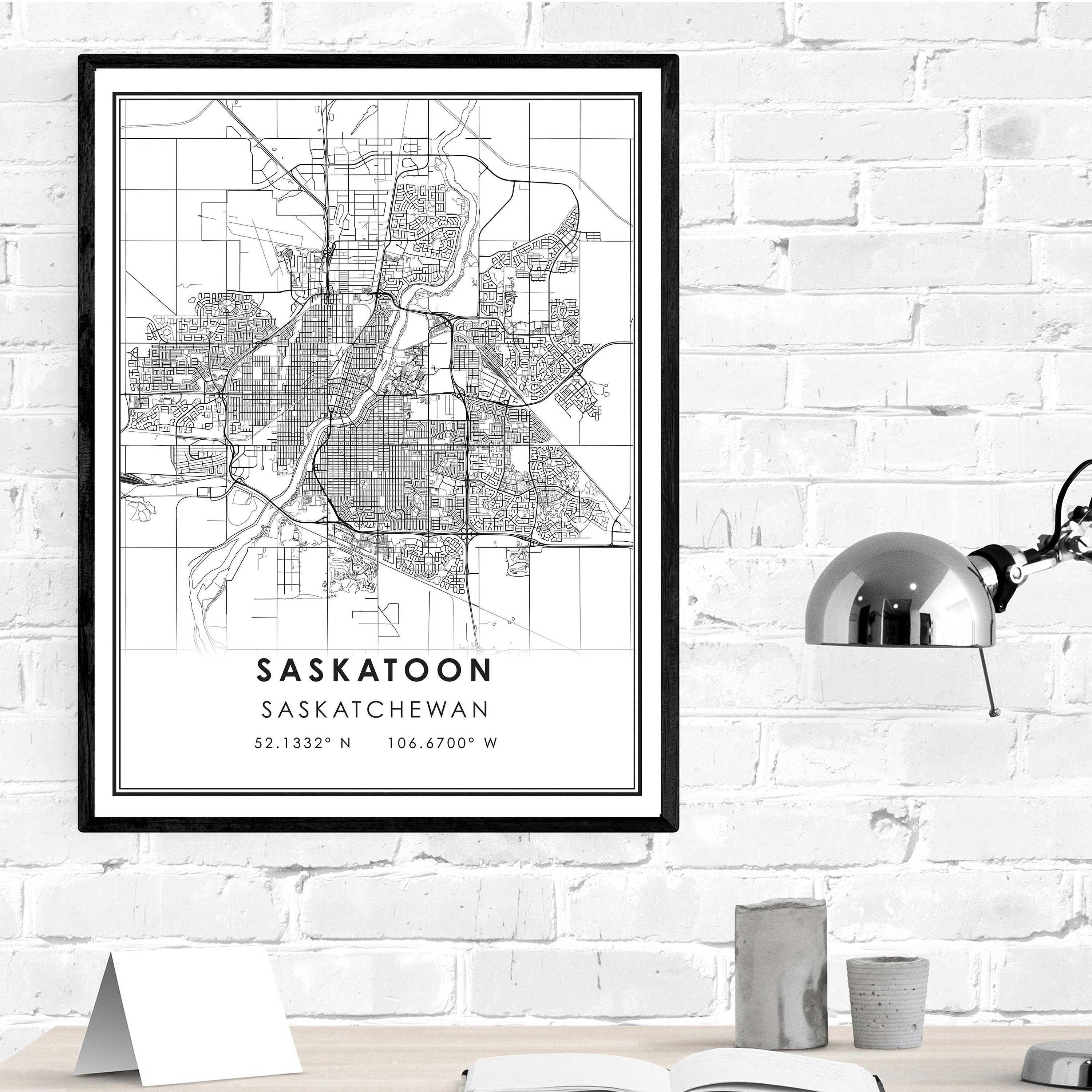 Saskatoon map print poster canvas Saskatchewan Street map | Etsy