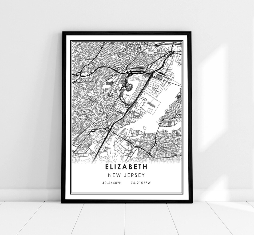 Elizabeth Map Print Poster Canvas | New Jersey Map Print Poster Canvas ...
