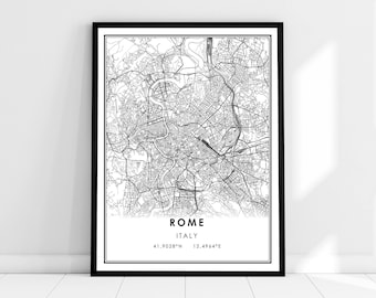 Rome Map Print Rome Map Poster Rome Wall Art Rome Italy Art - Etsy
