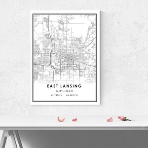 East Lansing map print poster canvas East Lansing Michigan | Etsy