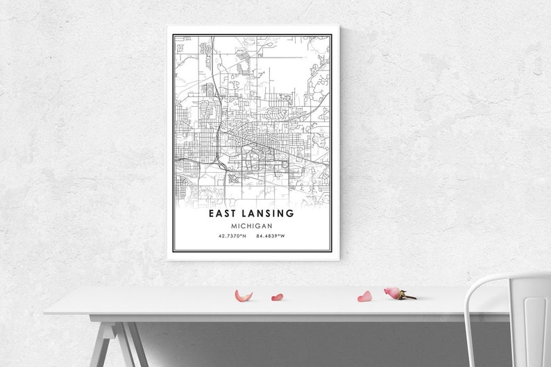 East Lansing map print poster canvas East Lansing Michigan | Etsy