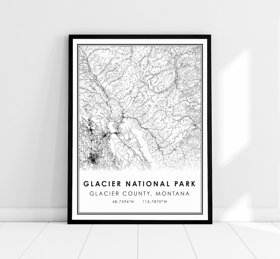 Glacier National Park Montana Map Print Poster Canvas | Glacier ...
