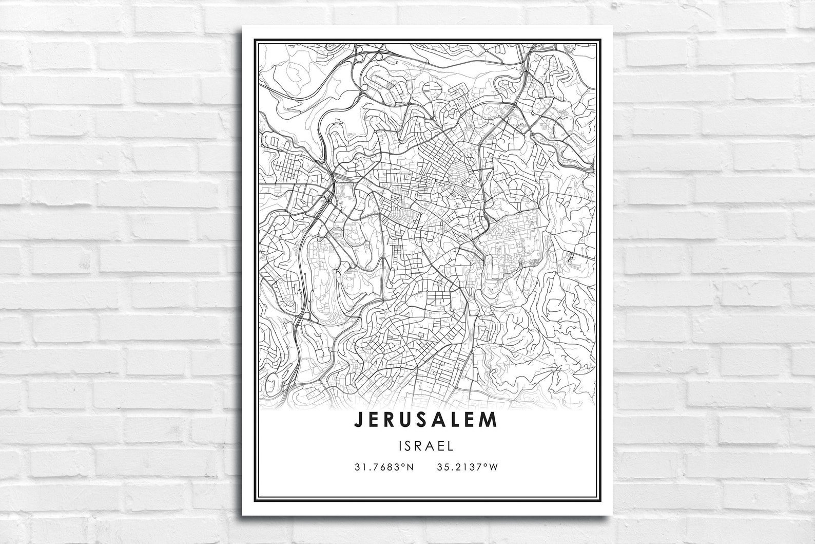 Jerusalem map print poster canvas Jerusalem city map print | Etsy