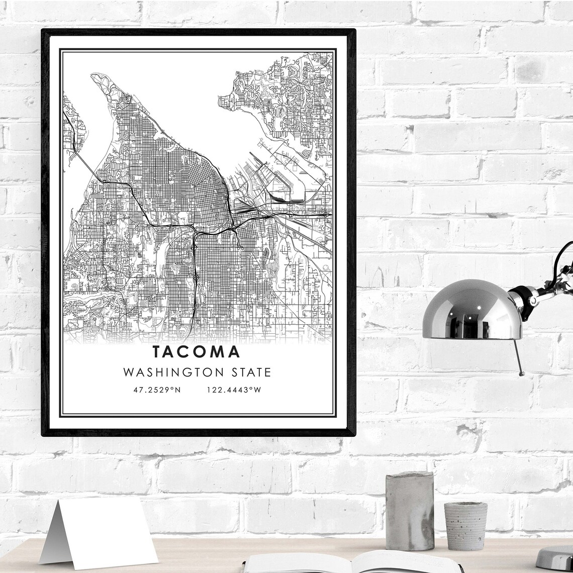 Tacoma map print poster canvas Washington Street map | Etsy