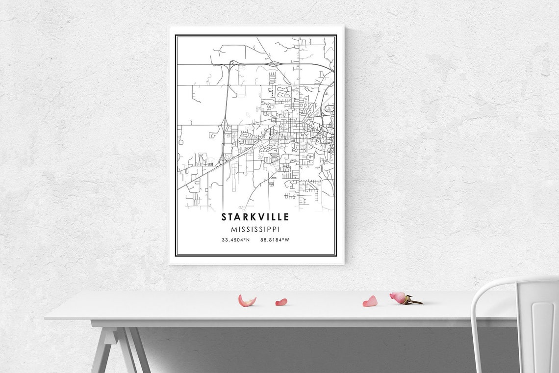 Starkville map print poster canvas Mississippi map print | Etsy