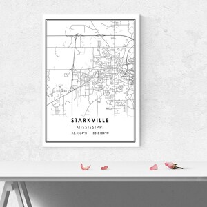 Starkville map print poster canvas Mississippi map print | Etsy
