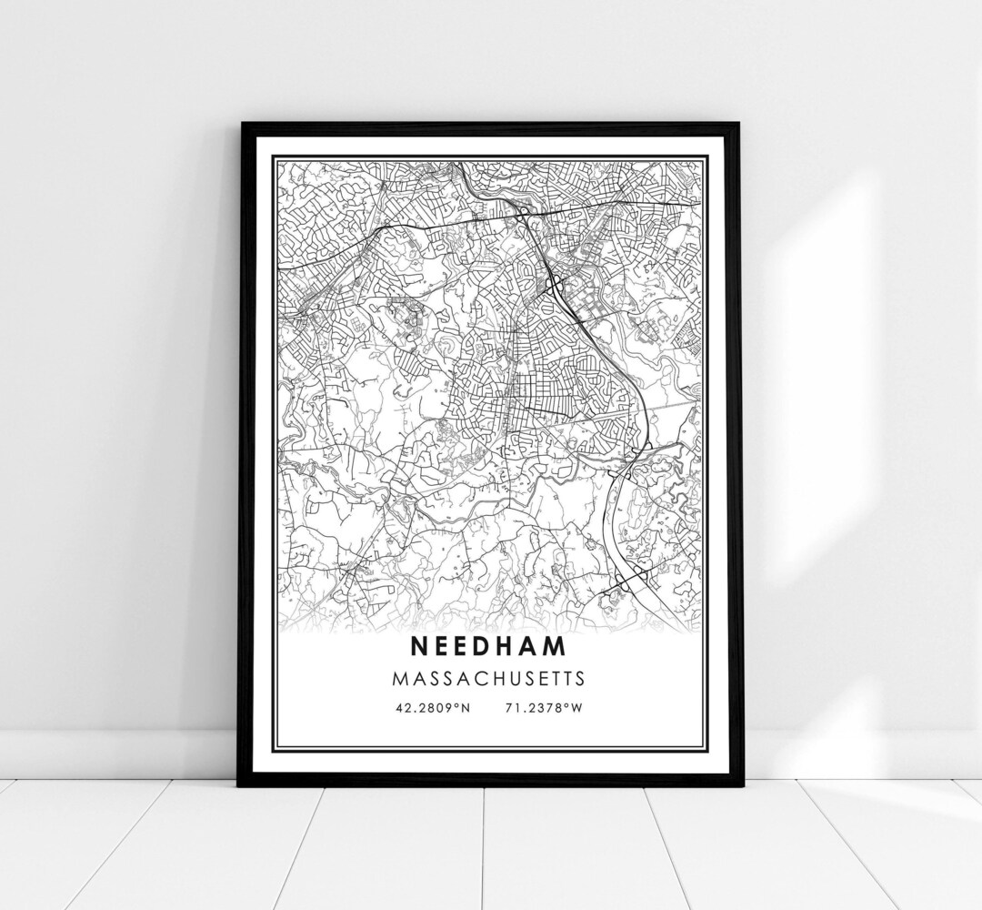 Needham Map Print Poster Canvas | Massachusetts Needham Map Print ...