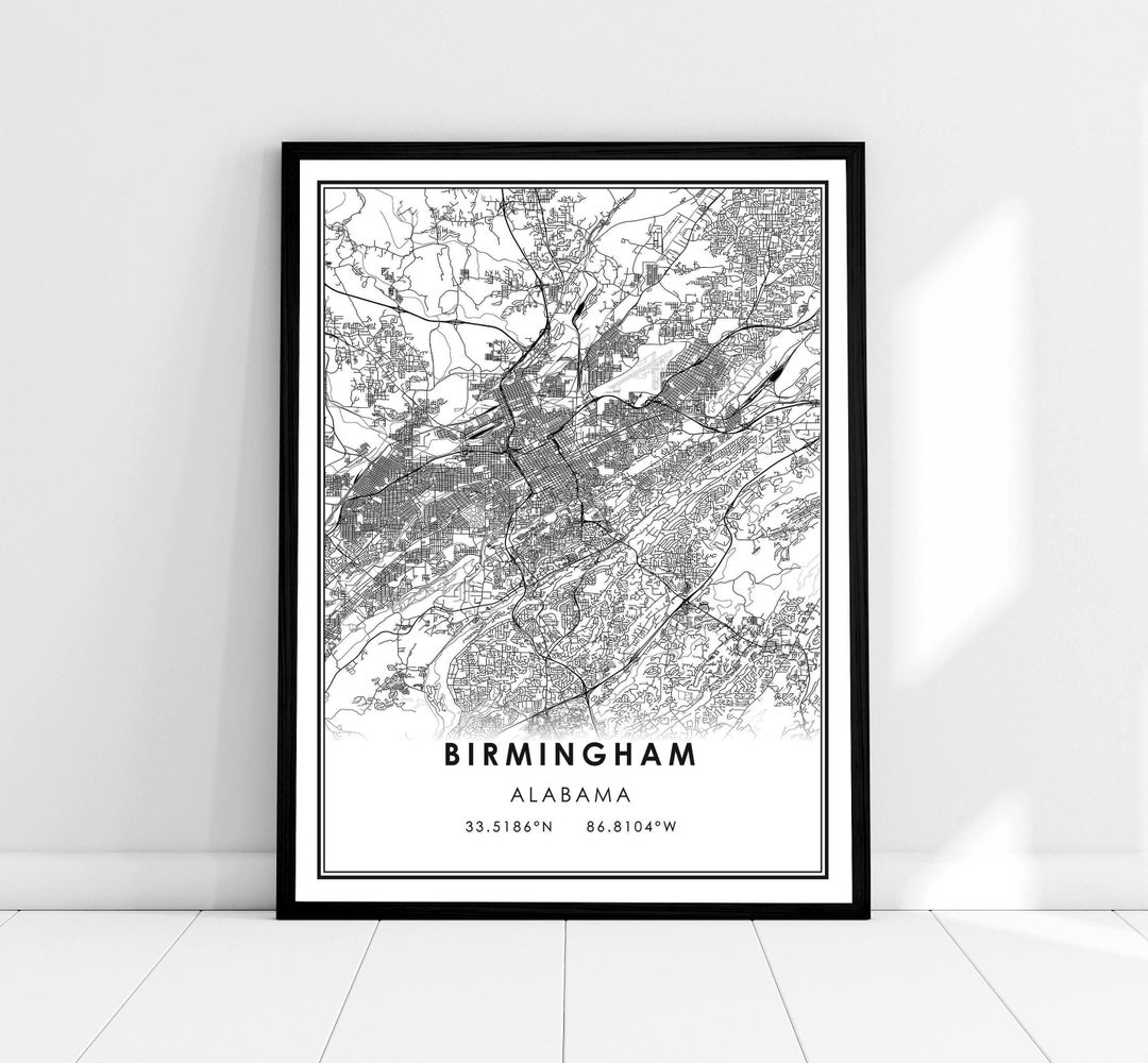 Birmingham Map Print Poster Canvas | Alabama Map Print Poster Canvas ...