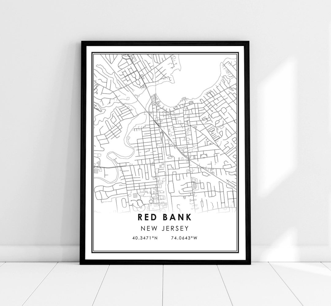Red Bank Map Print Poster Canvas | New Jersey Map Print Poster Canvas ...