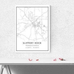 Slippery Rock map print poster canvas Pennsylvania map print | Etsy