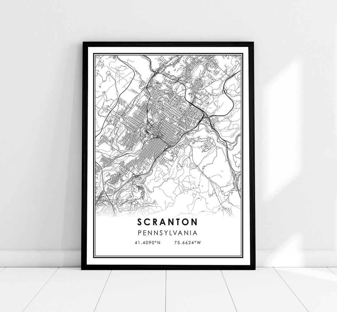 Scranton Map Print Poster Canvas | Pennsylvania Map Print Poster Canvas ...