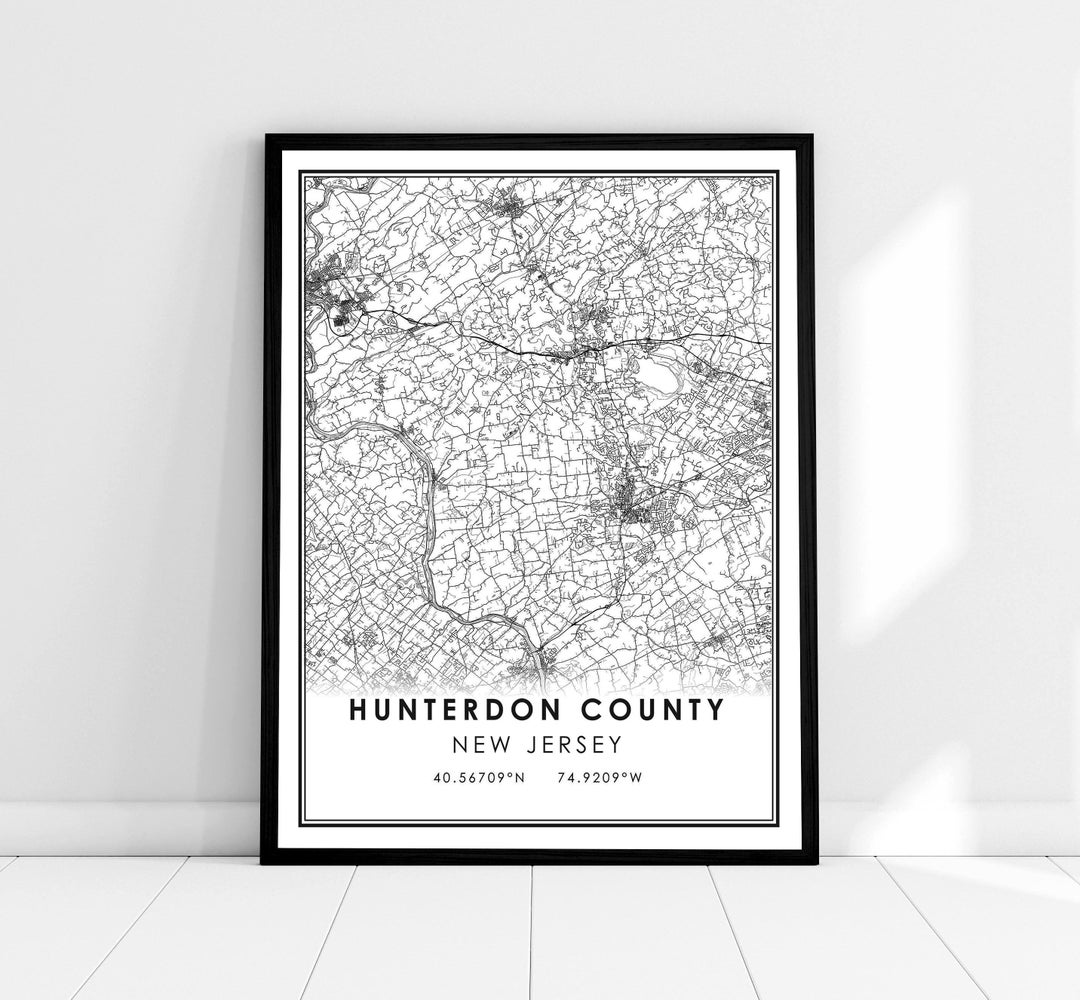 Hunterdon County Map Print Poster Canvas | New Jersey Map Print Poster ...
