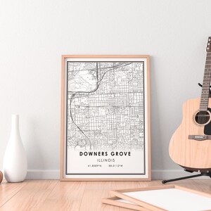 Downers Grove Map Print Poster Canvas | Illinois Map Print Poster ...