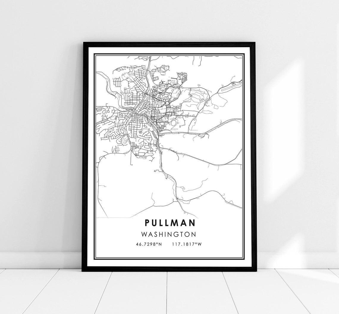 Pullman Map Print Poster Canvas | Washington Map Print Poster Canvas ...